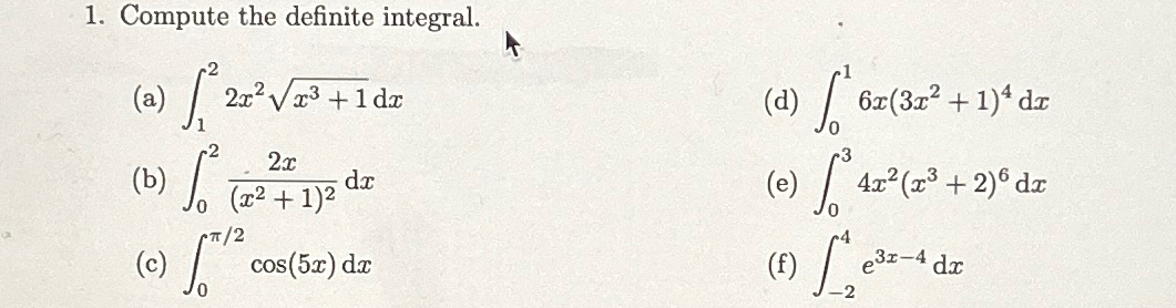 Solved Compute the definite | Chegg.com