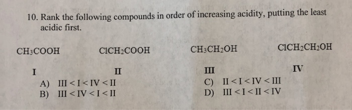 Solved 10. Rank the following compounds in order of | Chegg.com