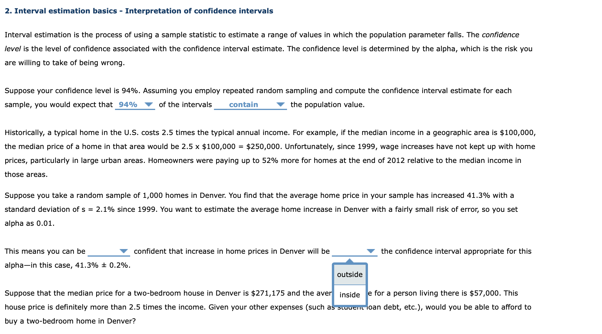 Solved Interval estimation basics - ﻿Interpretation of | Chegg.com