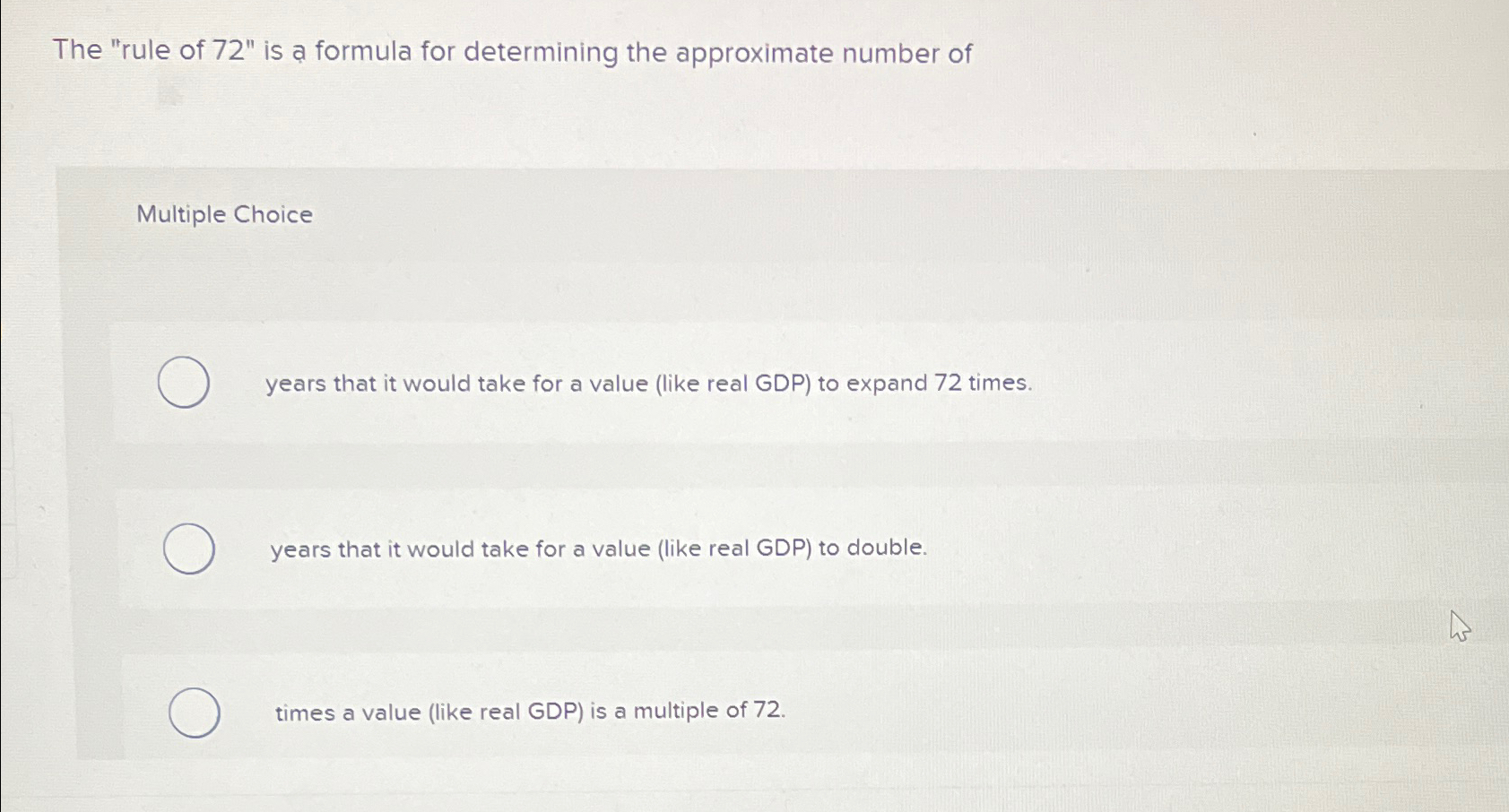 Solved The "rule of 72 " ﻿is a formula for determining the | Chegg.com
