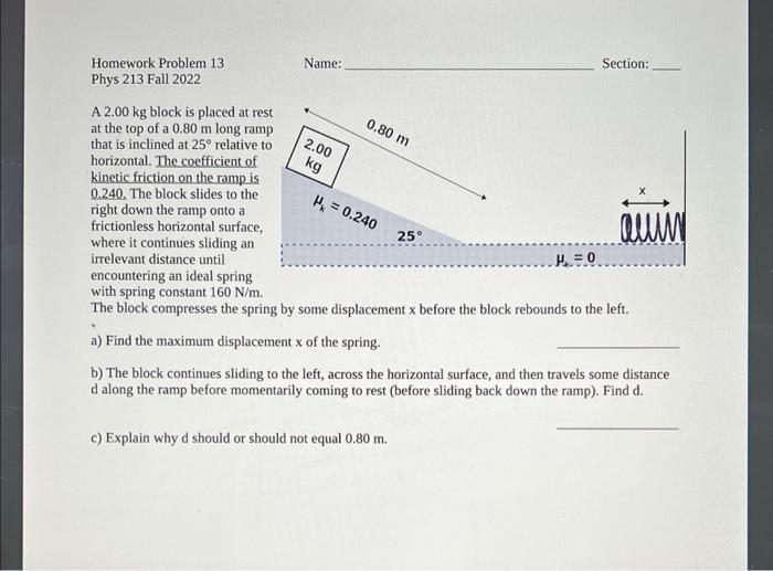 Solved encountering an ideal spring with spring constant 160 | Chegg.com
