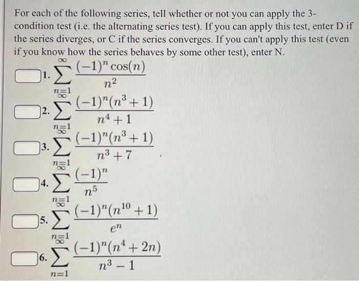 Solved For each of the following series, tell whether or not | Chegg.com