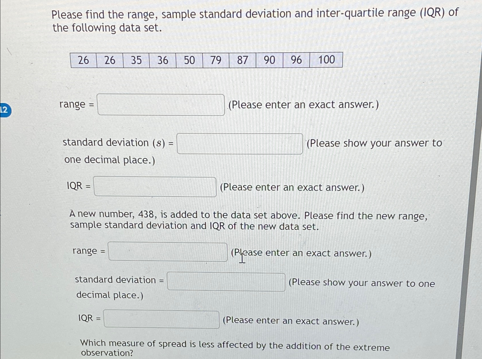 Solved Please find the range, sample standard deviation and | Chegg.com