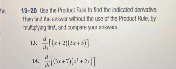 Solved 13-20 Use the Product Rule to find the indicated | Chegg.com