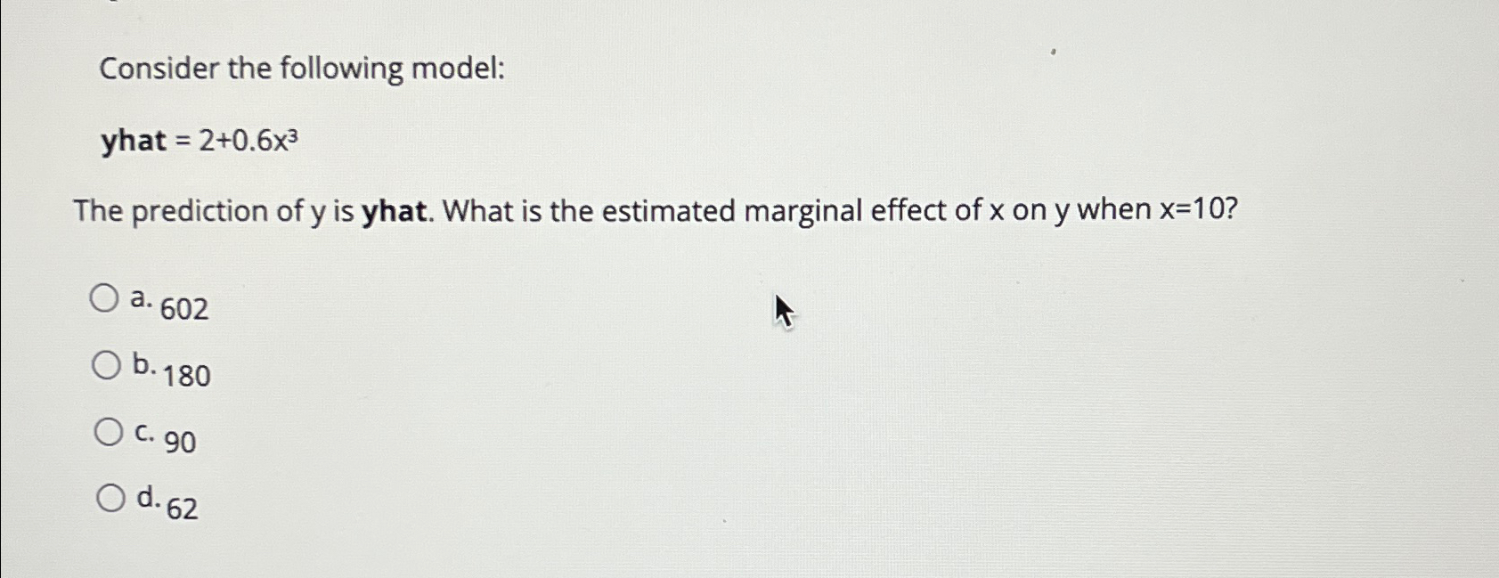 Solved Consider the following model: ﻿yhat =2+0.6x3The | Chegg.com