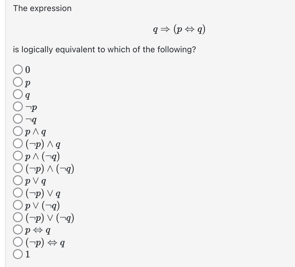 Solved The expression)≤>(qis logically equivalent to which | Chegg.com