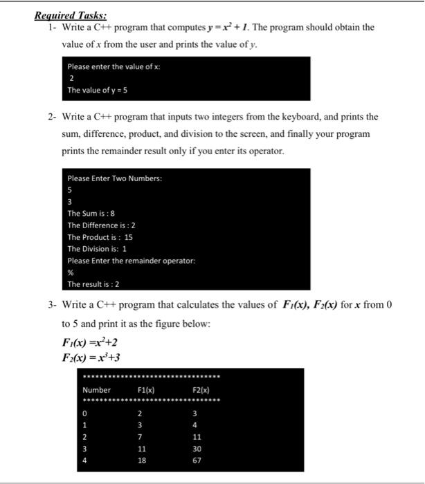 Solved Required Tasks: 1. Write a C++ program that computes | Chegg.com