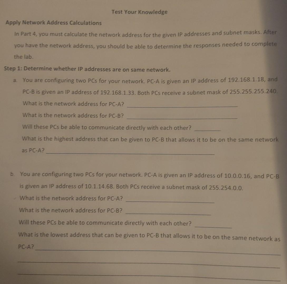 Solved Apply Network Address Calculations In Part 4, you | Chegg.com