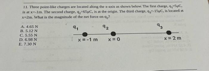 Solved 11. Three point-like charges are located along the | Chegg.com