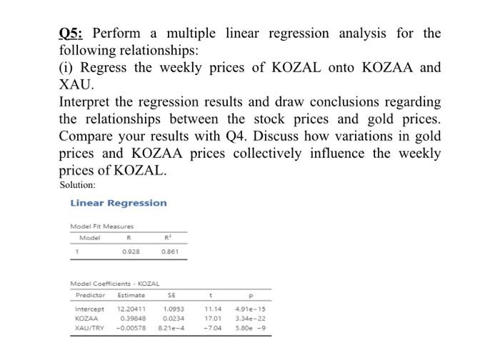 Solved Q5: Perform a multiple linear regression analysis for | Chegg.com