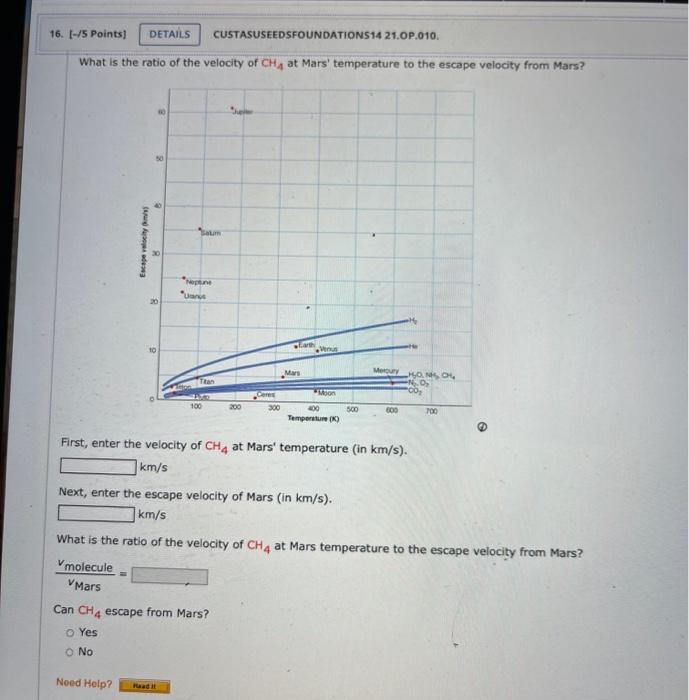 Solved What is the ratio of the velocity of CH4 at Mars' | Chegg.com