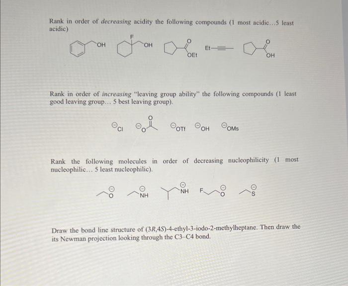 Solved Rank in order of decreasing acidity the following | Chegg.com