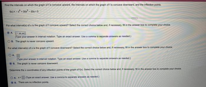 Solved offis Find the intervals on which the graph oft in | Chegg.com