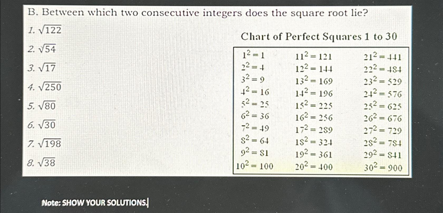 Solved B. ﻿Between which two consecutive integers does the | Chegg.com