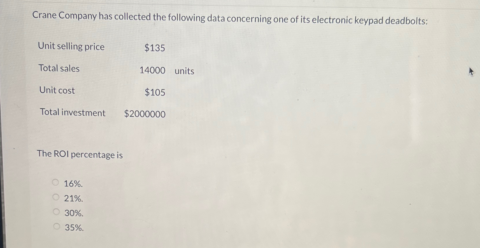 Solved Crane Company has collected the following data | Chegg.com