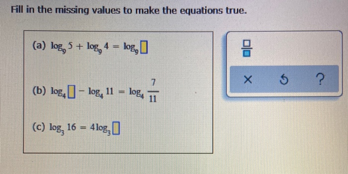 Solved Fill in the missing values to make the equations | Chegg.com