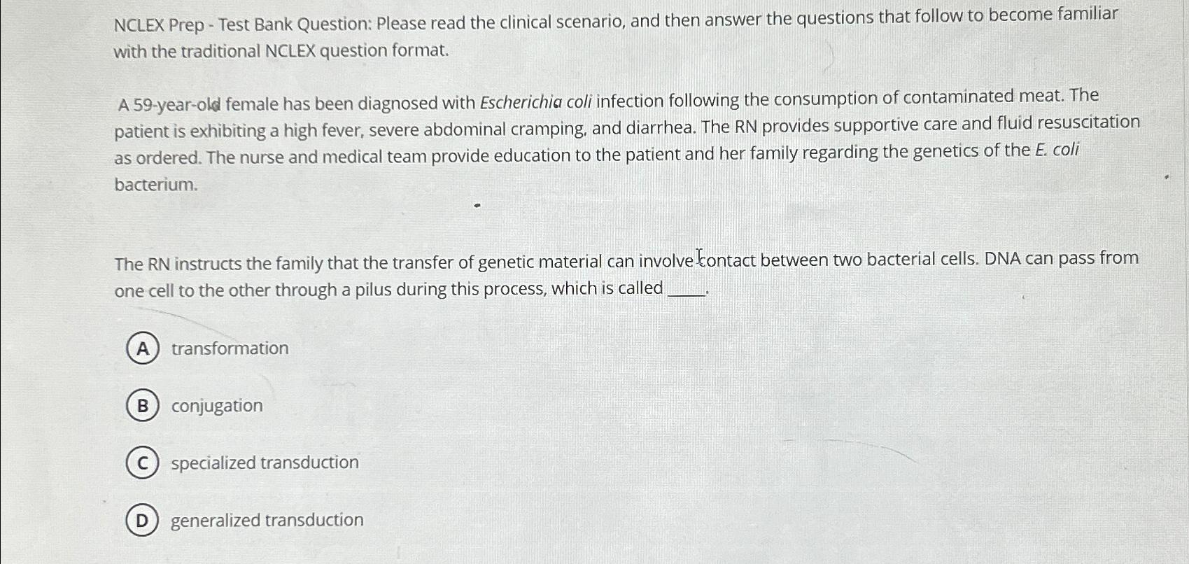 Solved NCLEX Prep - ﻿Test Bank Question: Please read the | Chegg.com