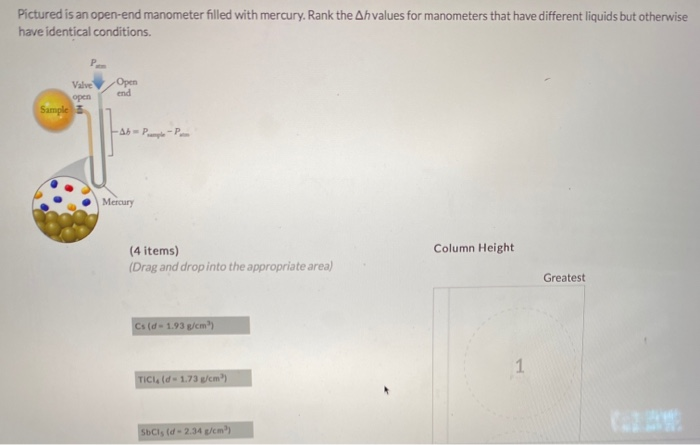 Solved Pictured is an open-end manometer filled with | Chegg.com