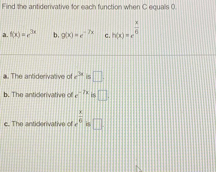 Solved Find the antiderivative for each function when C | Chegg.com