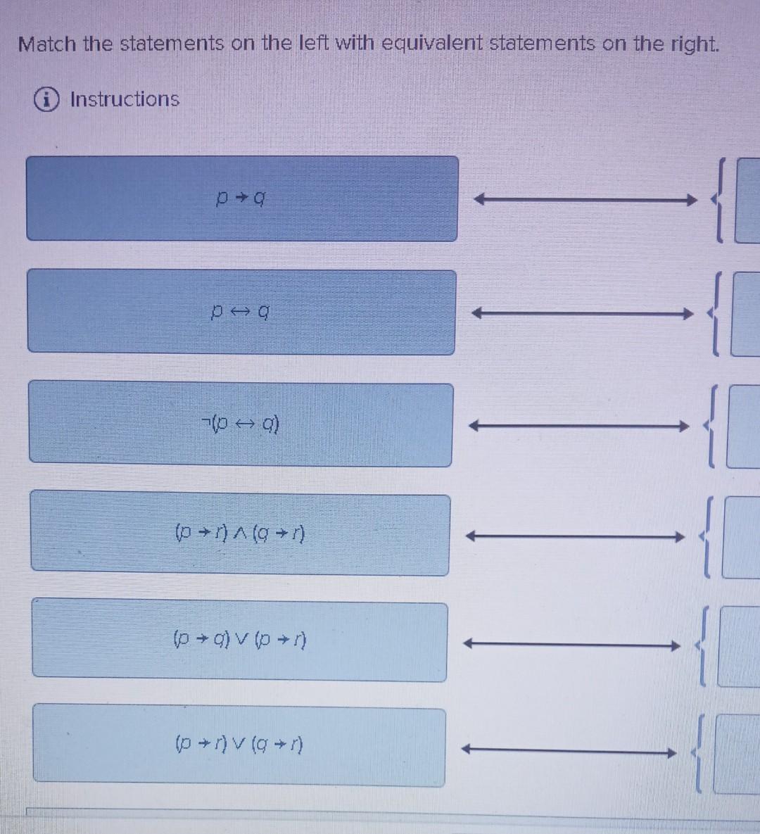 Match the statements on the left with equivalent | Chegg.com