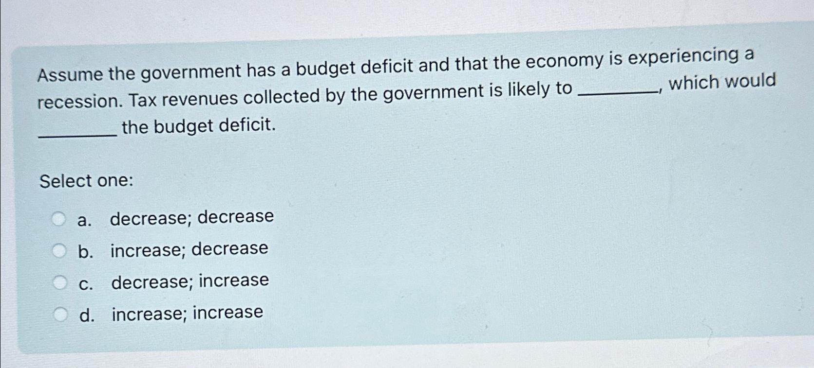 Solved Assume the government has a budget deficit and that | Chegg.com