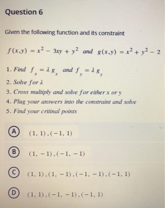 Solved Given the following function and its constraint | Chegg.com