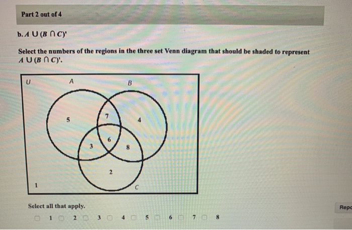 Solved Part 2 out of 4 b.A U (B nC Select the numbers of the | Chegg.com