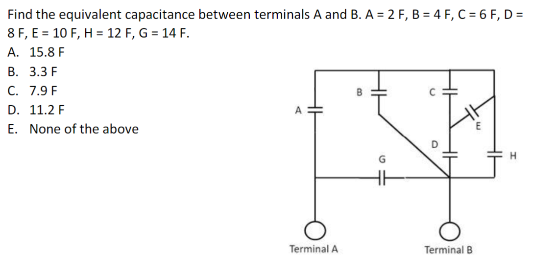 Solved Find the equivalent capacitance between terminals A | Chegg.com