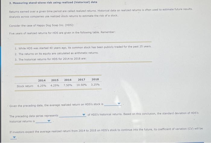 Solved 3. Measuring stand-alone risk using realized | Chegg.com