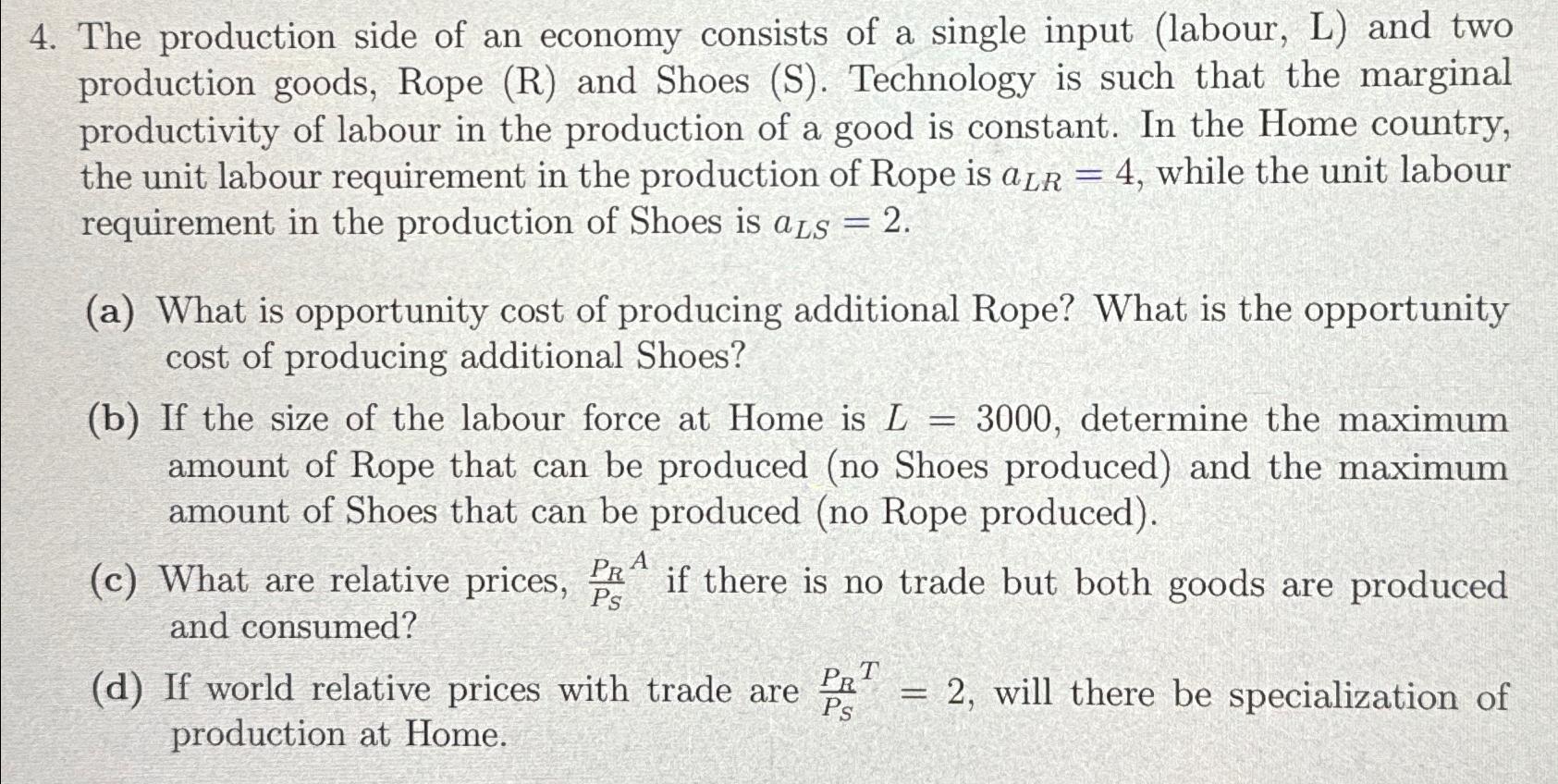 Solved The production side of an economy consists of a | Chegg.com