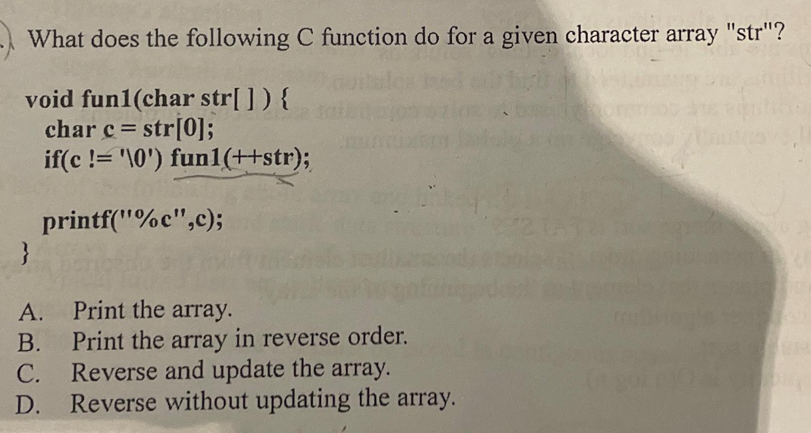 Solved What does the following C function do for a given | Chegg.com