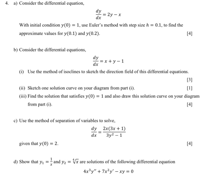 Solved 4. a) Consider the differential equation, dy = 2y - x | Chegg.com