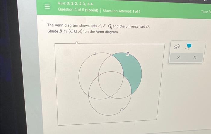 Solved The Venn diagram shows sets A,B,C and the universal | Chegg.com