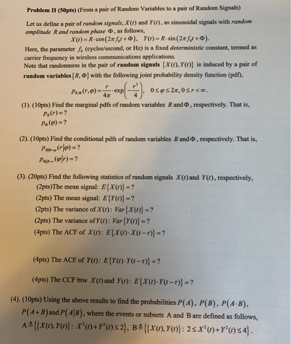 Solved Problem II (50pts) (From a pair of Random Variables | Chegg.com