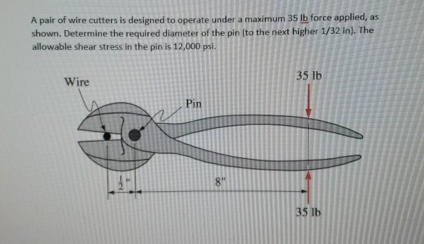Solved A pair of wire cutters is designed to operate under a | Chegg.com
