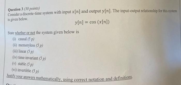 Solved Question 3 (30 points) Consider a discrete-time | Chegg.com Solved Question 3 (30 points) Consider a discrete-time | Chegg.com