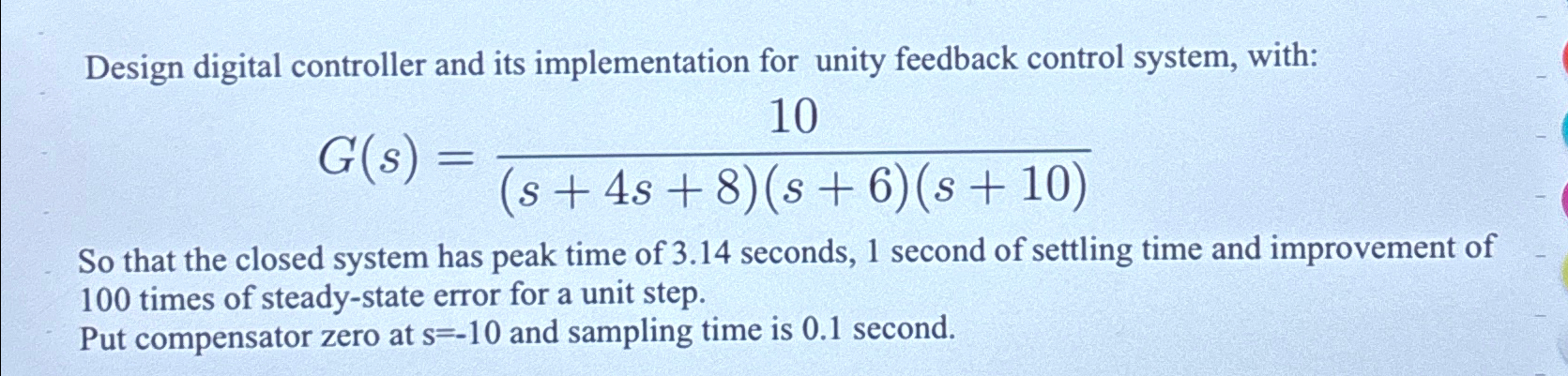 Design digital controller and its implementation for | Chegg.com
