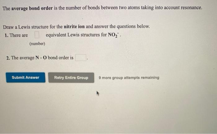 Solved The average bond order is the number of bonds between | Chegg.com