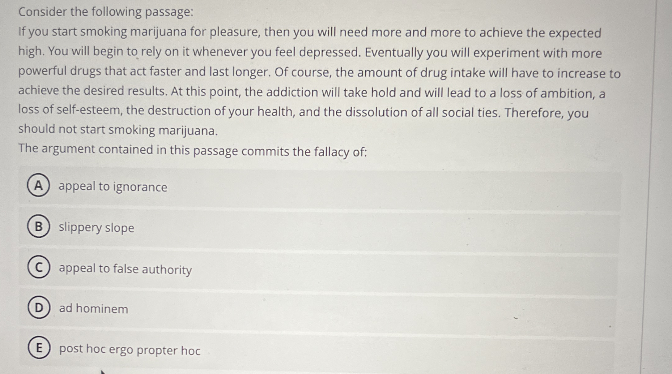 Solved Consider the following passage:If you start smoking | Chegg.com