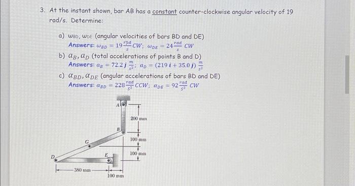 Solved 3. At the instant shown, bar AB has a constant | Chegg.com