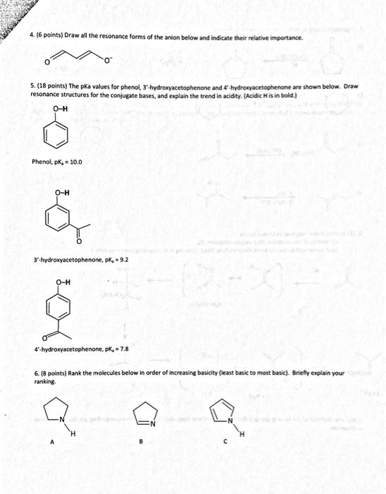 Solved 4. (6 points) Draw all the resonance forms of the | Chegg.com