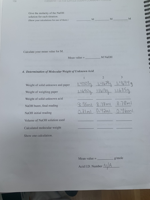 Solved Name Lab Partner Section Date VOLUMETRIC ANALYSIS | Chegg.com