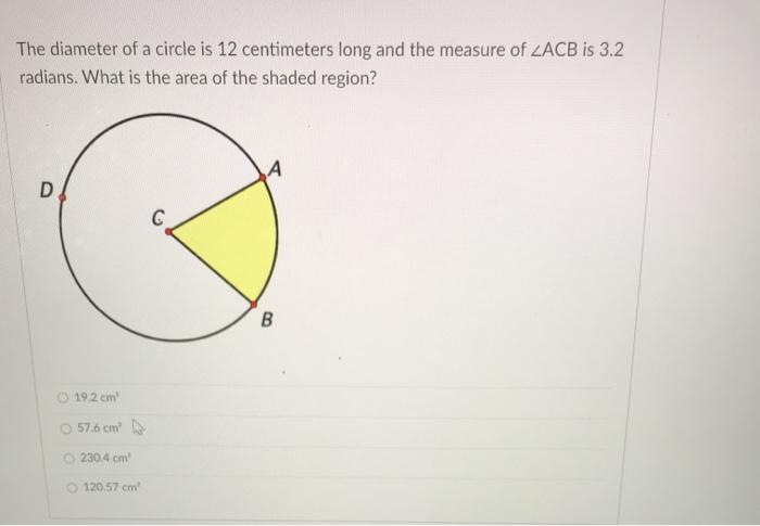Solved The diameter of a circle is 12 centimeters long and | Chegg.com