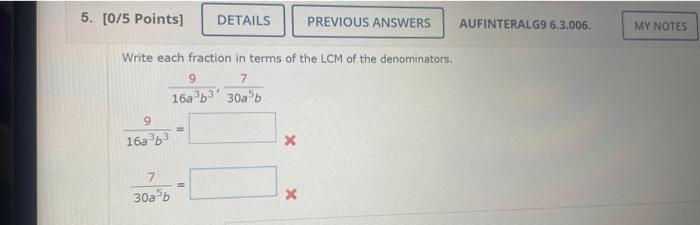 Solved Write each fraction in terms of the LCM of the | Chegg.com