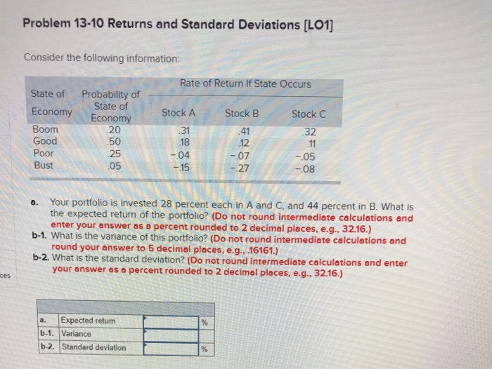 Solved Problem 13-10 Returns and Standard Deviations (L01) | Chegg.com
