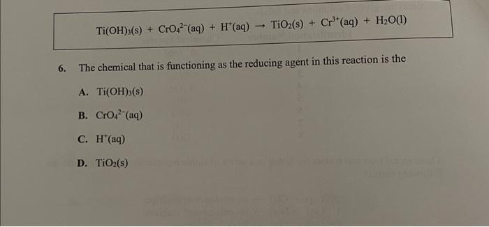 Solved Ti(OH)3( s)+CrO42−(aq)+H+(aq)→TiO2( | Chegg.com