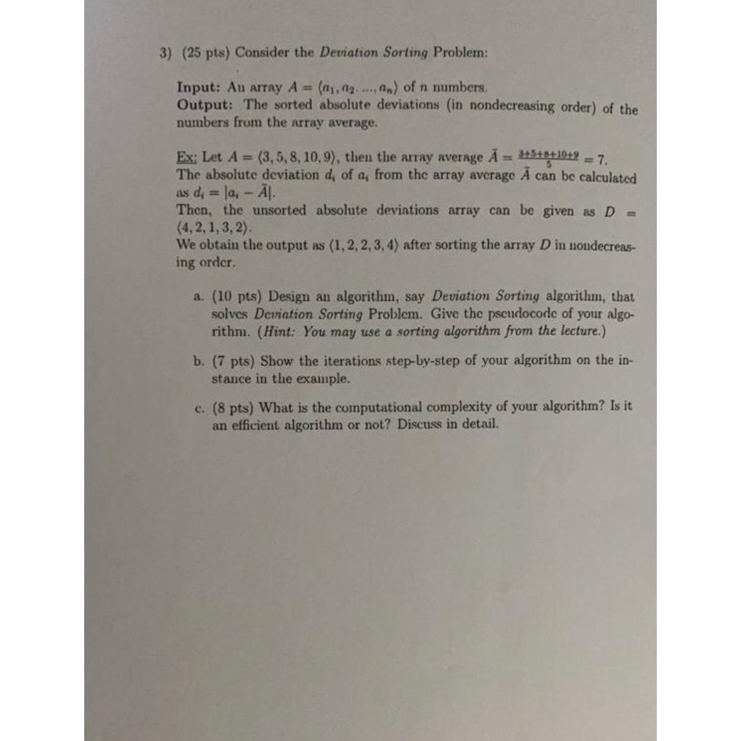 (25 ﻿pts) ﻿Consider the Deviation Sorting | Chegg.com