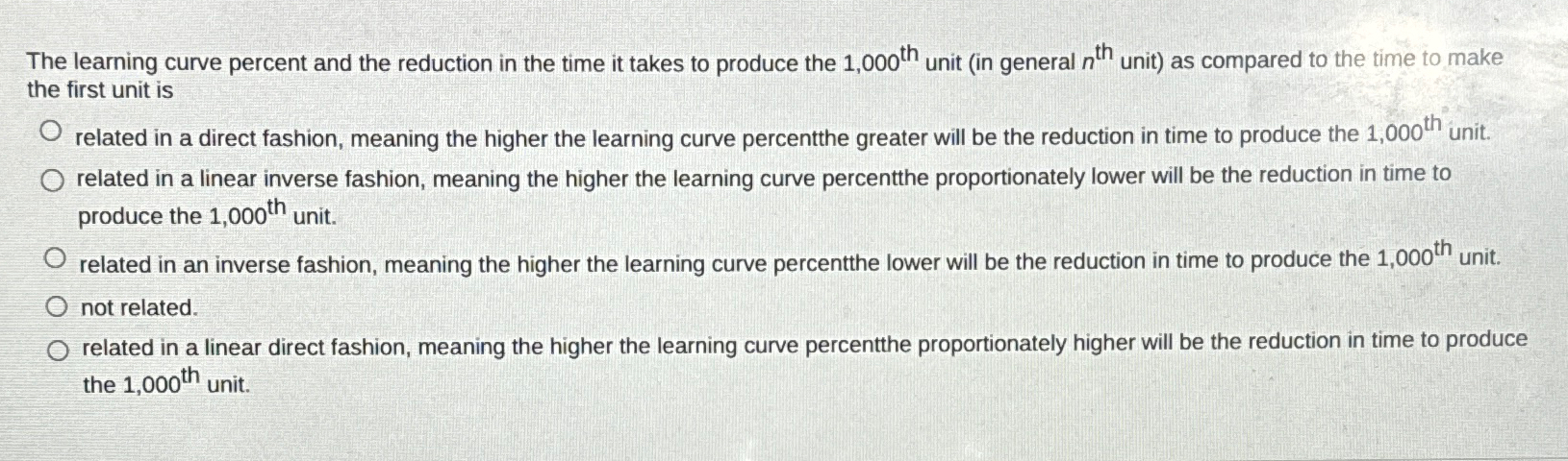 Solved The learning curve percent and the reduction in the | Chegg.com