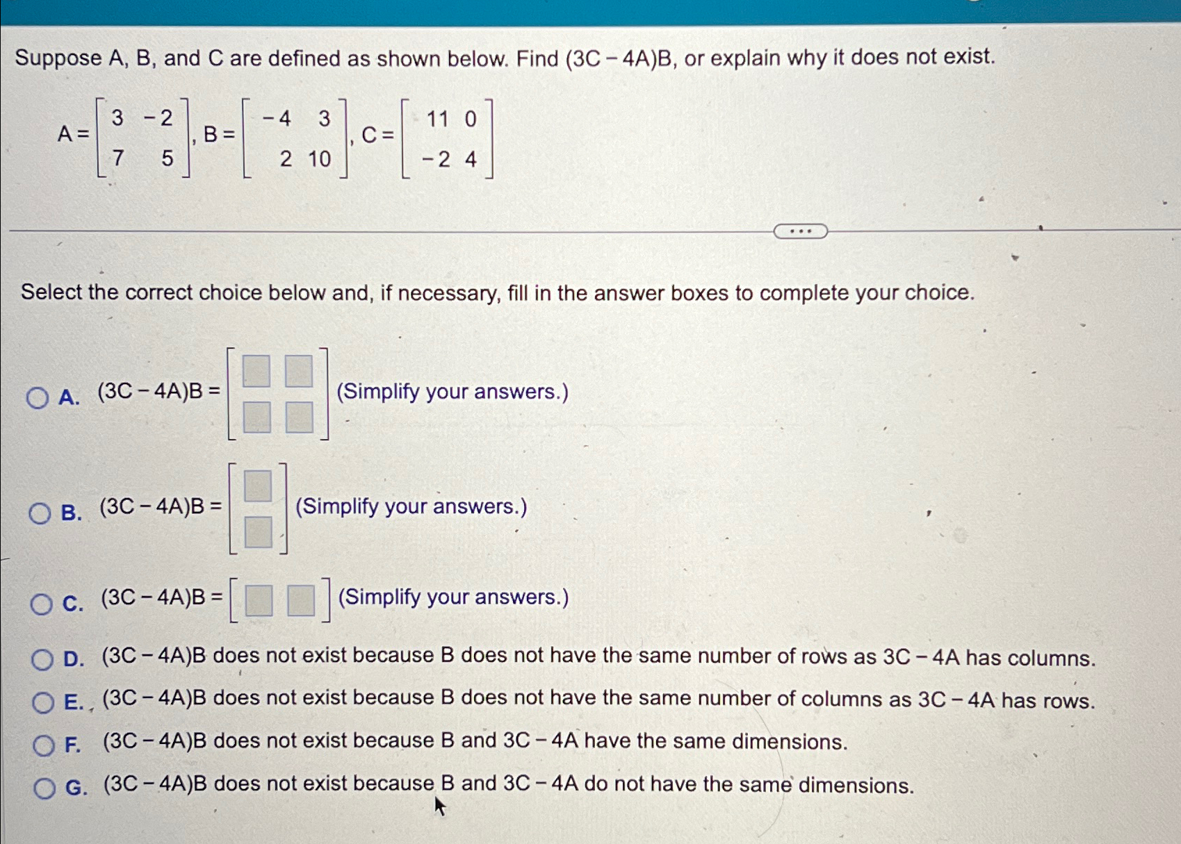 Solved Suppose A,B, ﻿and C ﻿are defined as shown below. Find | Chegg.com