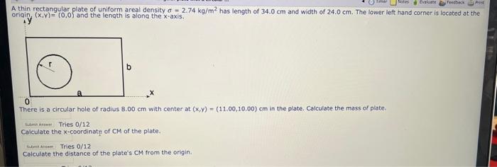 Solved A thin rectangular plate of uniform areal density | Chegg.com
